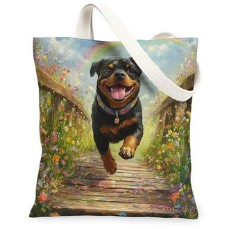 Generic Spring Rottweilers Sac fourre-tout en toile r&eacute;utilisable pour faire du shopping 33 x 38,1 cm, sac d&eacute;picerie r&eacute;utilisable pour femme, motif floral, pla