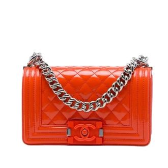 Chanel Sac bandouli&egrave;re matelass&eacute; en cuir verni vintage doccasion - Femme - Pre-owned - Orange - Taille: ONE Size