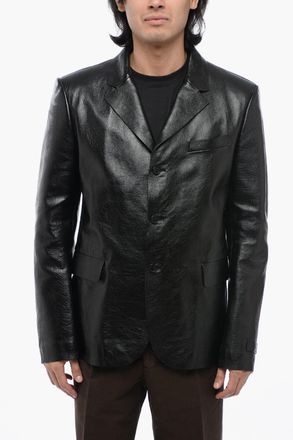 Versace Hammered Leather Single-Breasted Blazer Versace