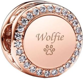 Pandora Pandora Gravierbarer Funkelnder Knopf Charm aus rosévergoldeter Metalllegierung mit Zirkoniasteinen verziert, Kompatibel Moments, 788747C01