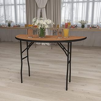 Flash Furniture Furman 1,2 m Halbrunder Allanlass-Holz-Klapptisch Event-Tisch, faltbar, tragbar, halbrund, Banketttisch mit Holzplatte, Natur/Schwarz