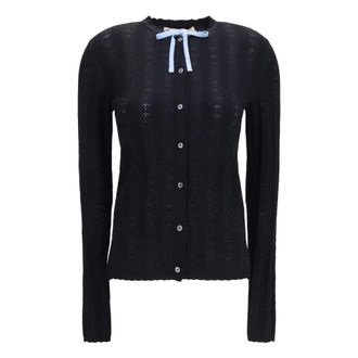 Marni Woll-Seiden-Strickjacke mit Schleife - - Knitwear - Damen - Schwarzk - XS