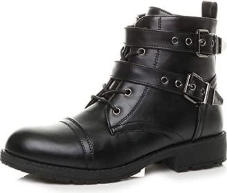 Ajvani Femmes plat petit talon lacer zipper combat arm&eacute;e bottes militaires bottines taille 6 39