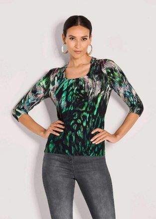Madeleine Langarmshirt Elegantes Shirt mit All-Over-Print Rundhals, 3/4-Ärmel, fantasievolles Muster
