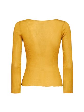 Saint Laurent Womens Ribbed Silk Top Cassandre Yellow Knitwear Sweater