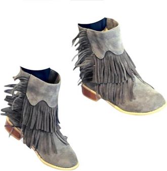 Generic Bottines de cowboy plates &agrave; franges pour femme - Bottines de cowgirl courtes &agrave; franges - Bottines dautomne et dhiver - Chaussures plates &agrave; rivets en d