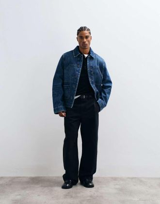 AllSaints Mukesh gewaschene Denim-Hemdjacke in mittlerem Blau