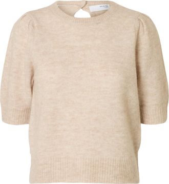 Selected Damen SLFLULU SS Open Back Knit O-Neck NOOS Strickpullover, Birch/Detail:Melange, Small