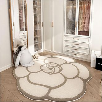 Generic Beige und Schwarz Floral Kamelie Bereich Teppich Wohnzimmer Bad Eingang Fußmatte Blume Form Vintage Teppich,5,100 * 100cm