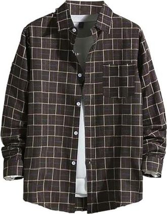 Generic Chemise &agrave; carreaux boutonn&eacute;e &agrave; manches longues pour homme avec poche de poitrine - Haut printemps et automne - Coupe d&eacute;contract&eacute;e - Confortable - Sans