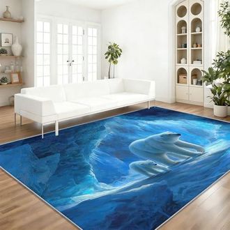 Generic Tapis 120 x 180 cm Ours Polaires Naturels Doux Moelleux Robuste Facile &agrave; Nettoyer Moderne pour Chambre Couloir, Bleu