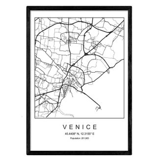 Nacnic Drucken Venedig Stadtplan nordischer Stil schwarz und wei&szlig;. Plakat A4 Bedruckte Papier Keine 250 gr. Gem&auml;lde, Drucke und Poster f&uuml;r Wohnzimmer und Sch