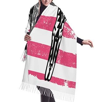 Generic Châles En Mousseline Douce À Pompons, Style Ferme, Avec Motif Aztèque Et Tête De Vache Ornée DUn Drapeau Américain Jaune. Glands Foulard Hiver Chaud C