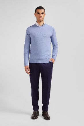Eden Park Pull Col Rond Uni En Coton Ciel Coupe Regular