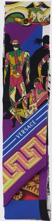 Versace Bandeau en pure soie avec imprim&eacute; graphique Greca et logo contrastant