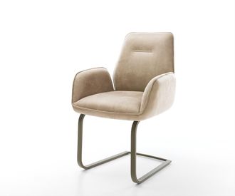 DELIFE Freischwinger Clea-Flex Mikrofaser Taupe Vintage Freischwinger flach Effektfinish Titan, Esszimmerst&uuml;hle
