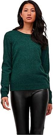 Vila Femme Viril O-Neck L/S Knit Top - Noos Pull-Over, Pineneedle/D&eacute;tail : M&eacute;lange Fonc&eacute;, S