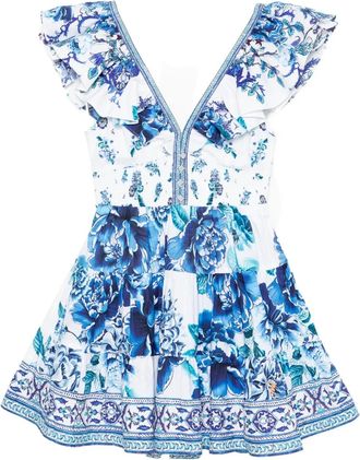 Camilla robe courte à volants superposés - Blanc