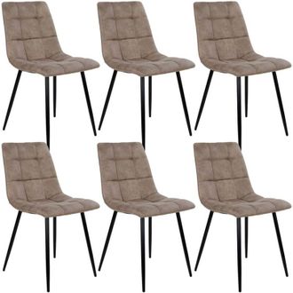 Altobuy STRIB - Lot de 6 Chaises Tissu Marron et Pi&eacute;tement Acier