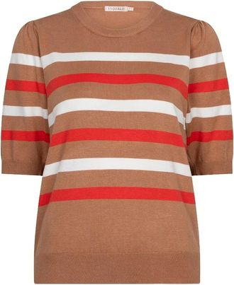 Esqualo Femme, Pulls, Brun, Taille: 36 FR Sweater Puff Sleeve Striped Knit