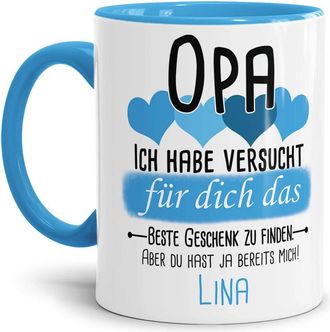 Tassendruck Geschenk Tasse mit Spruch PERSONALISIERT - Bestes Geschenk für Opa von Enkelkind - Kaffee-Tasse/Geschenkidee Geburtstag Vatertag/Vatertagsgeschenk - I