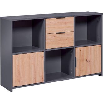 PEGANE Commode meuble de rangement en bois coloris ch&ecirc;ne Artisan /anthracite - longueur 120 x profondeur 30 x hauteur 77 cm -PEGANE