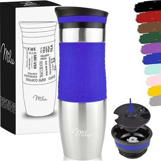 Milu Mug Isotherme Etanche 370ml, 450ml I Thermo Caf&eacute;-Th&eacute; I Tasse isol&eacute;e pour caf&eacute; et th&eacute; &agrave; emporter, Double Paroi Isol&eacute;e sous Vide, Acier Inoxydable I Tas