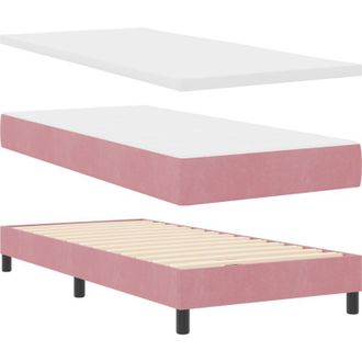 vidaXL Boxspringbett mit Matratze Schwarz 100x200 cm Velvet Rosa vidaXL