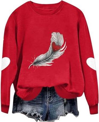 Generico Sweatshirt sans capuche pour femme, t-shirt avec imprim&eacute; de la Saint-Valentin pour femme, sweat &agrave; col rond, sweat &agrave; manches longues, chemisier, Rouge 