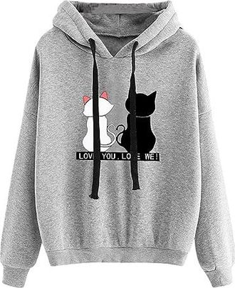 Generic Sweat à capuche léger avec motif de chat mignon pour femmes - Chandail à capuche esthétique pour adolescentes et filles - Pull à capuche léger, gris, 