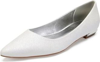 Generic Chaussures De Mariage Femme Élégant Bout Pointu Chaussures De Mariée Ballerines Été Plates pour Mariages Et Fêtes Dress1.8Cm,Ivoire,37 EU