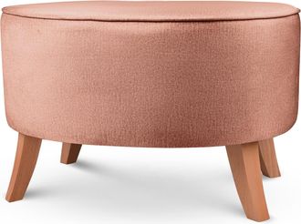 MG Design Ovaler Samt-Hocker 62 x 72 cm in Rosa mit Holzbeinen - Gepolsterter Fu&szlig;hocker f&uuml;r Wohnzimmer oder Schlafzimmer