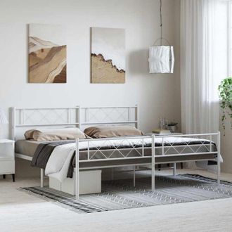 vidaXL Bettgestell mit Kopf- und Fu&szlig;teil Metall Wei&szlig; 193x203 cm Vidaxl