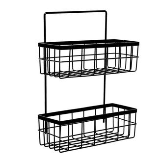 Angoily Wandh&auml;ngender Aufbewahrungskorb aus Eisen Doppellagiger Netzkorb Schwarz ohne Bohren f&uuml;r K&uuml;che und Bad Platzsparend Rostfrei Leicht