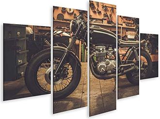 Islandburner Tableau sur Toile Moto Cafe Racer de Style Vintage dans Un Garage Cadre Affiche Poster Murale Tableaux