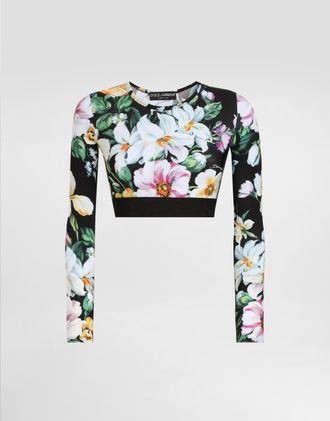 Dolce & Gabbana Kurzes Activewear-top Aus Jersey Blumenprint - Frau T-shirts Und Sweatshirts Drucken 50