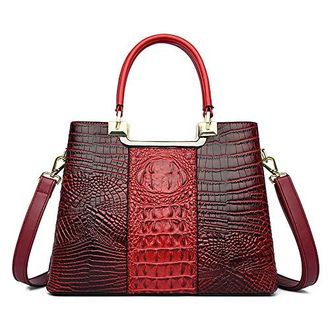 Generic Sac &agrave; main en cuir v&eacute;ritable pour femme, sac &agrave; main tendance avec poign&eacute;e sur le dessus, grand sac fourre-tout pour femme, Rouge, Large