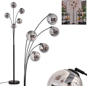 HOFSTEIN Stehleuchte Gastor, Stehlampe aus Metall/Glas in Schwarz/Rauchfarben, Leuchte im modernen Retro/Vintage-Design mit Schirmen aus Glas (&Oslash; 15 cm) u. Fu&szlig;s