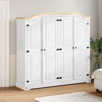 vidaXL Vidaxl - Garde-robe Corona blanche 194x52x186 cm - Bois de pin massif - Design rustique avec poign&eacute;es en m&eacute;tal - Grand espace de rangement
