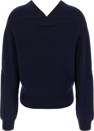 Victoria Beckham Cashmere Blend V-Neck Sweater - Navy