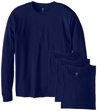Hanes Lot de 4 t-Shirts ComfortSoft L/S à Manches Longues pour Homme, Bleu Marine, XL