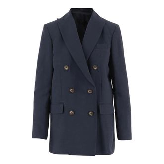 F.it Femme, Vestes, Bleu, Taille: 46 FR Veste crois&eacute;e en viscose et lin