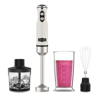Cecotec Blender Power RetroBeige 1200MAX Cream&Crush. Mixeur plongeant r&eacute;tro dune puissance maximale de 1200 W, lame &agrave; 4 lames avec rev&ecirc;tement en titane noir 