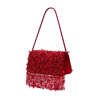 Cult Gaia Womens Beaded With Fringe Shoulder Bag Red Synthetic