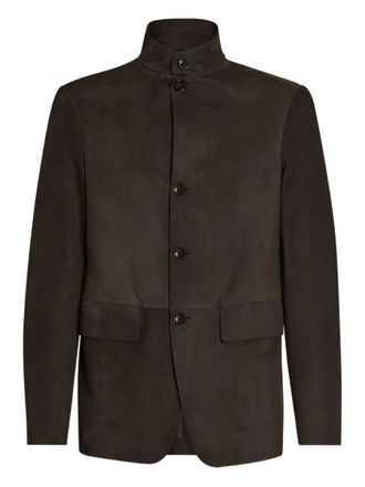 Ermenegildo Zegna veste SECONDSKIN Il en cuir &agrave; boutonni&egrave;re - Marron