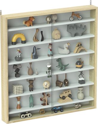 HOMCOM Vitrine f&uuml;r Wand-Vitrinen, 80 x 9,5 x 83 cm, mit 6 h&ouml;henverstellbaren Einlegeb&ouml;den und 2 Schiebet&uuml;ren aus Glas, f&uuml;r die Sammlung von Figuren und Minia
