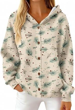Generic Cardigan de Noël pour femme - Pull boutonné - Veste à capuche à manches longues - Manteau dhiver - Vestes fantaisie - Vêtements dextérieur - Costumes 
