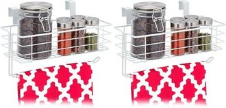 Relaxdays Einh&auml;ngekorb mit K&uuml;chenrollenhalter, Aufbewahrung, K&uuml;che & Badezimmer, Drahtkorb HBT: 18 x 31 x 17 cm, wei&szlig; (Packung mit 2)