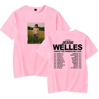 Generic Jesse Welles Under The Powerlines Tour 2026 T-shirt unisexe d&eacute;contract&eacute; col rond &agrave; manches courtes, rose, 4XL