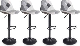 IDMarket Idmarket - Lot de 4 tabourets de bar patchwork noir, gris et blanc - Hauteur r&eacute;glable 57 &agrave; 79 cm - Socle rond 38,5 cm - Assise rembourr&eacute;e confortable